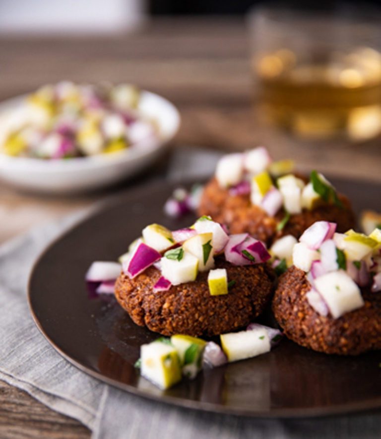 Vegan Gluten Free Falafel with Mediterranean Pear Relish Recipe
