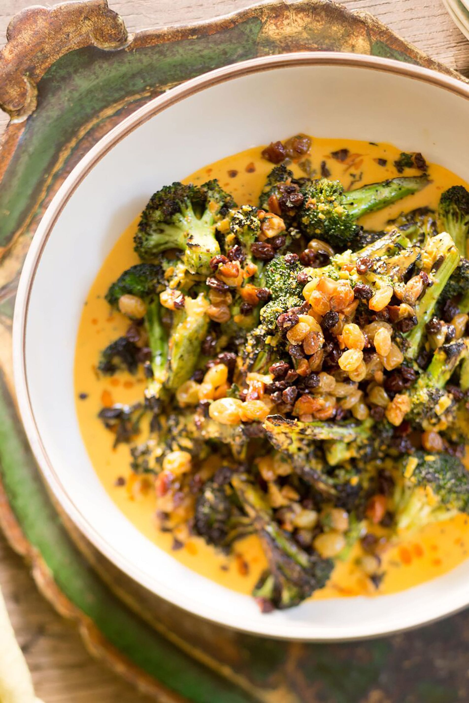 broccoli curry recipe: grilled broccoli curry recipe with raisin chutney